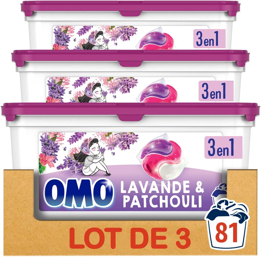 Omo Lessive liquide en capsules 3 en 1 Rose et lilas blancs - 81 ...