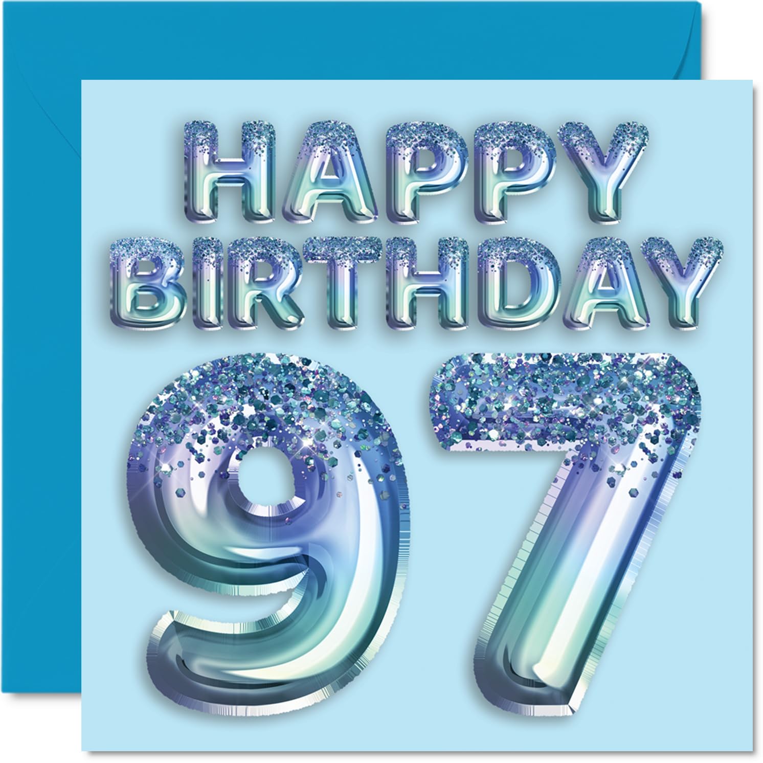 Amazon.com : 97th Birthday Card for Men - Blue Glitter Party Balloon ...