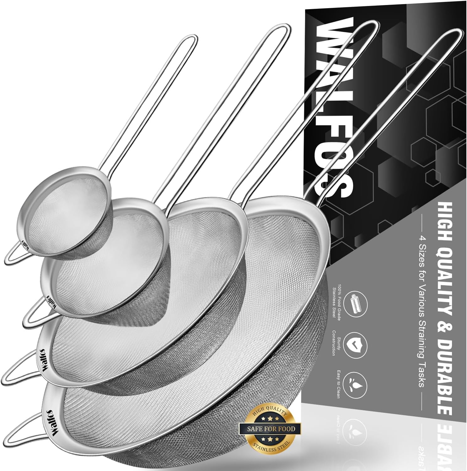 Amazon.com: Fine Mesh Strainer 4PCS, Walfos Versatile Kitchen Strainer ...