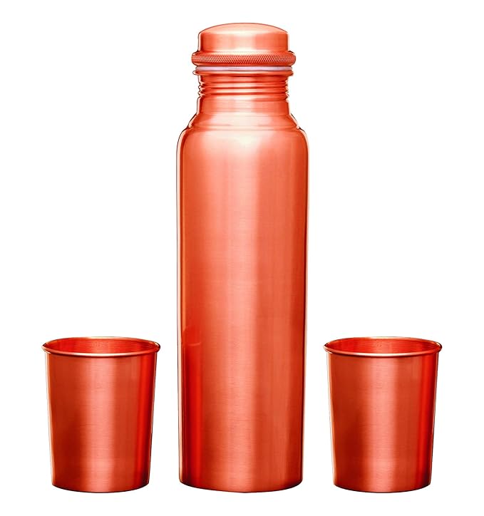 Signoraware Copper Bottle with 2 Glasses (Matt) (900 ML Bottle + 2 ...