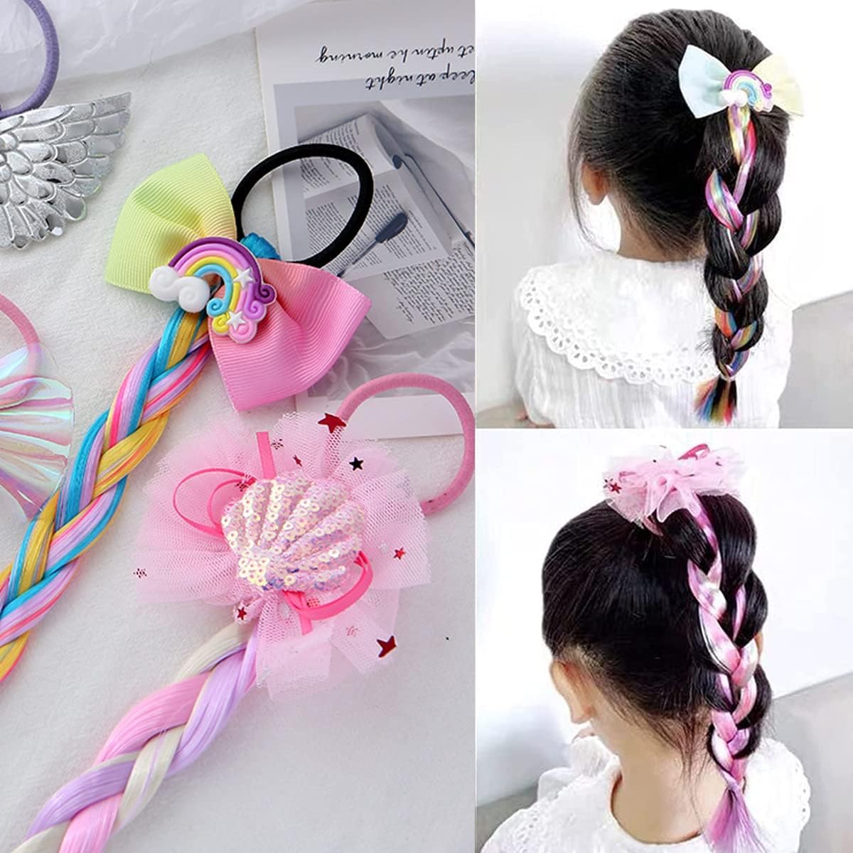 Braids Hair Extensions with Rubber Bands Ponytails Rainbow Hair/Girls ...