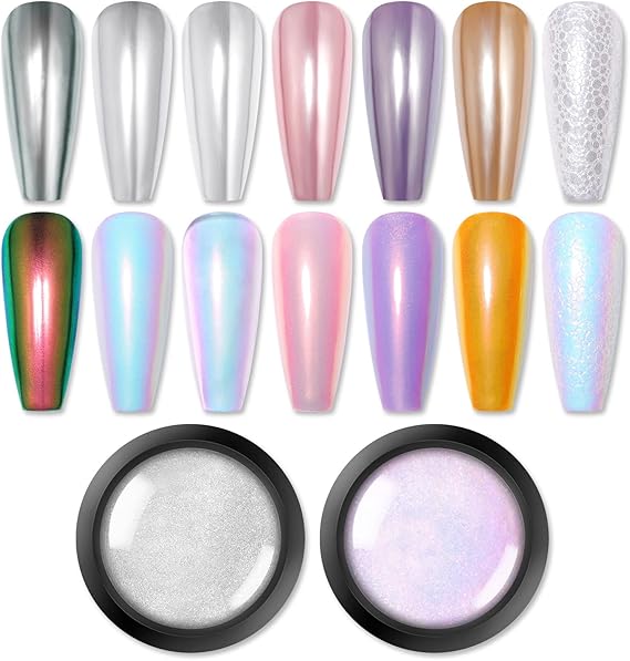 Poudre Chrome Ongle, BORN PRETTY Poudre Holographie Ongle Nail Art Poudre Effet Miroir ...