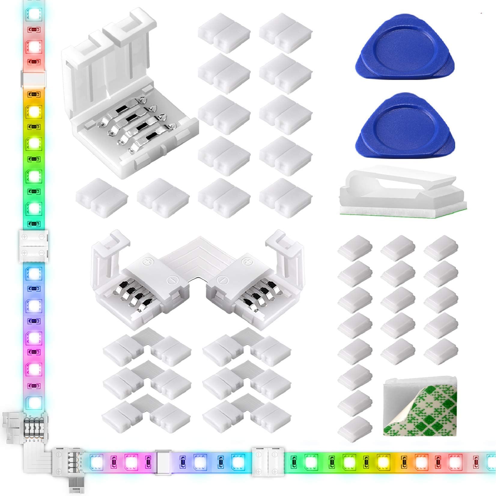 Jin&Bao LED Strip Light Connectors 40Packs, 10mm Unwired 4 Pin 5050 RGB ...