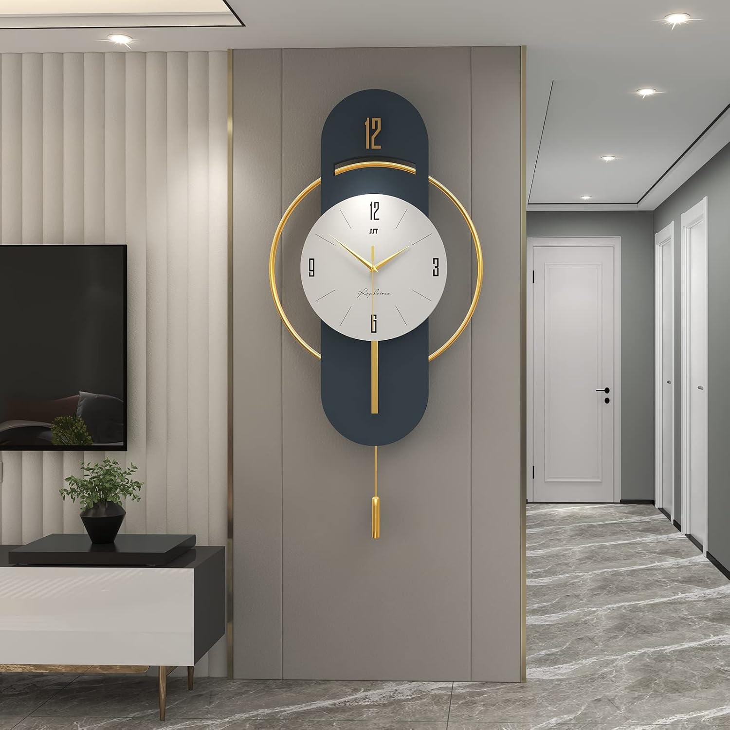 ClockUniverse: Blue and Gold Pendulum Wall Clock - Large 84cm x 42cm ...