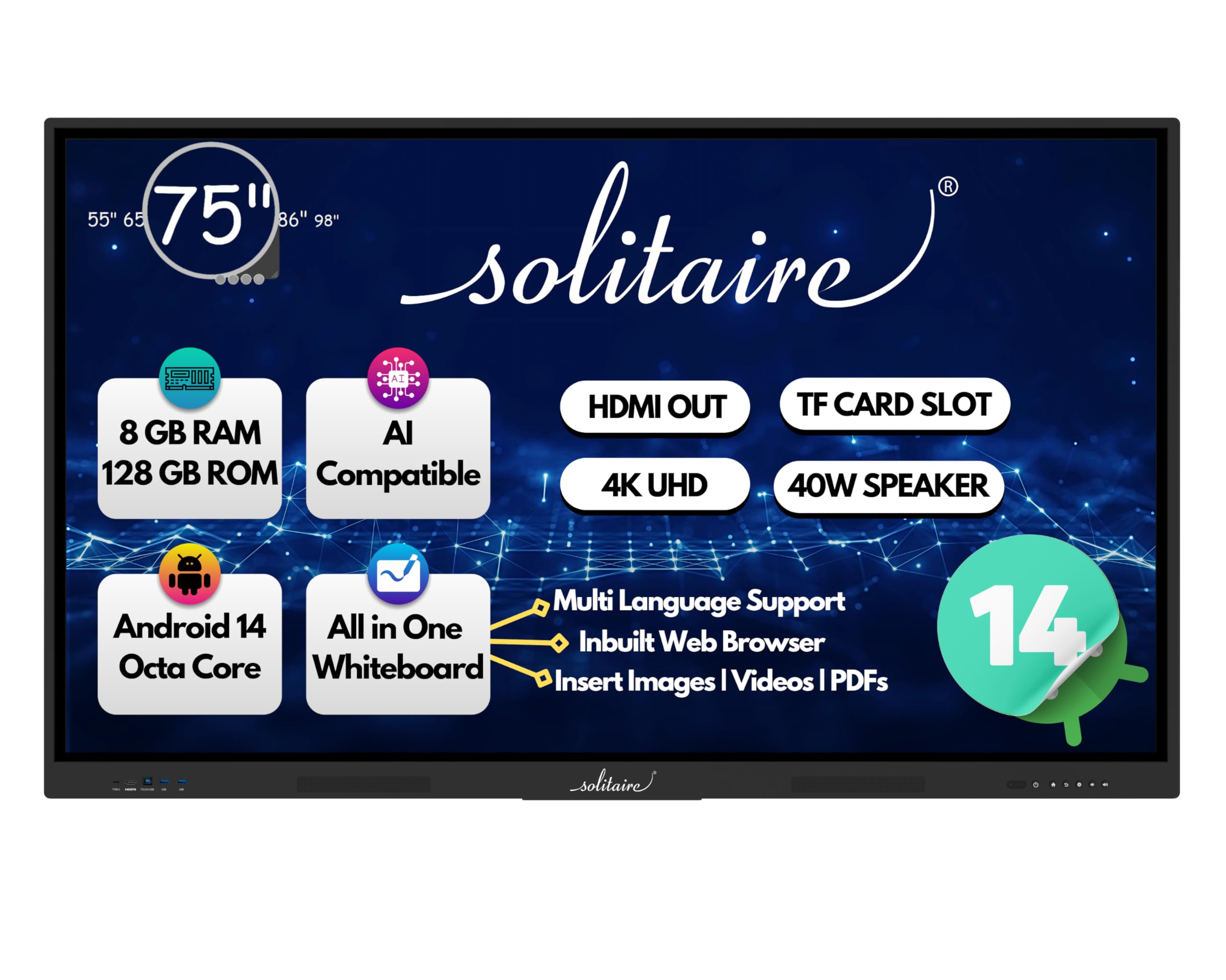 SOLITAIRE 75-inch Interactive Flat Panel Display | 4K UHD |Multi Touch ...