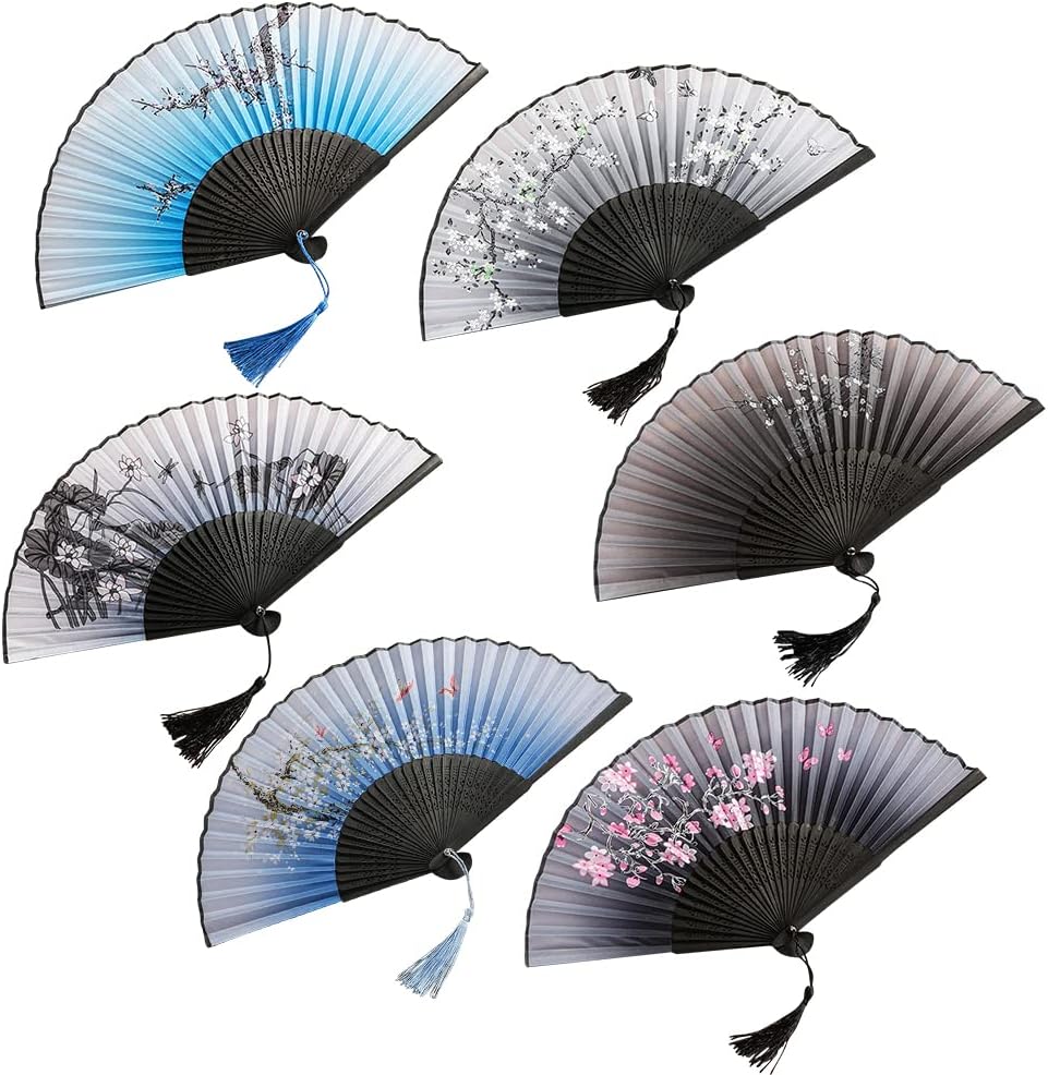 Amazon.com: Mersuii 6pcs Handheld Fans, Silk Folding Fan with Bamboo ...