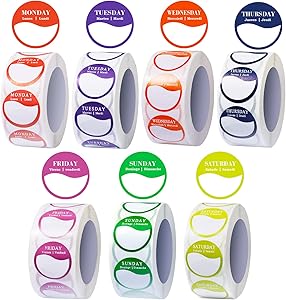 3500pcs Day Mark Labels, 7 Rolls Monday Through Sunday Labels Removable ...