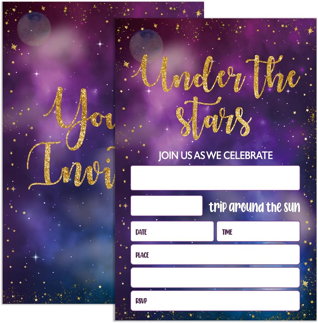 Amazon.com : UDNADKEX Birthday Invitations Girl Galaxy with Envelopes ...