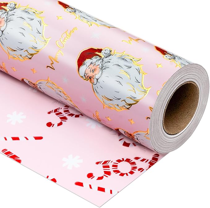 Amazon.com: Yarcony Christmas Santa Wrapping Paper Roll, Girl Pink ...