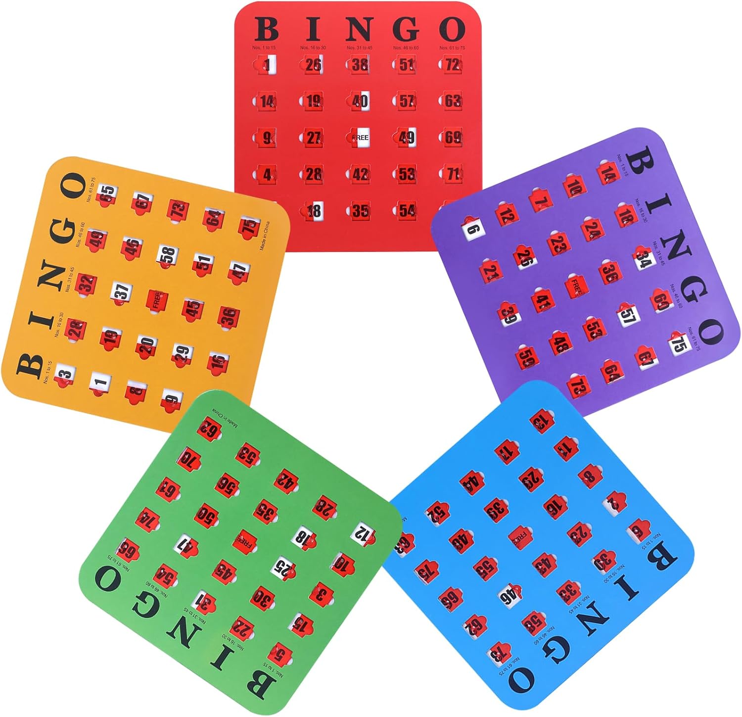 zhongko 5 Pcs Bingo Cards For Seniors, Shutter Slide Bingo Cards ...