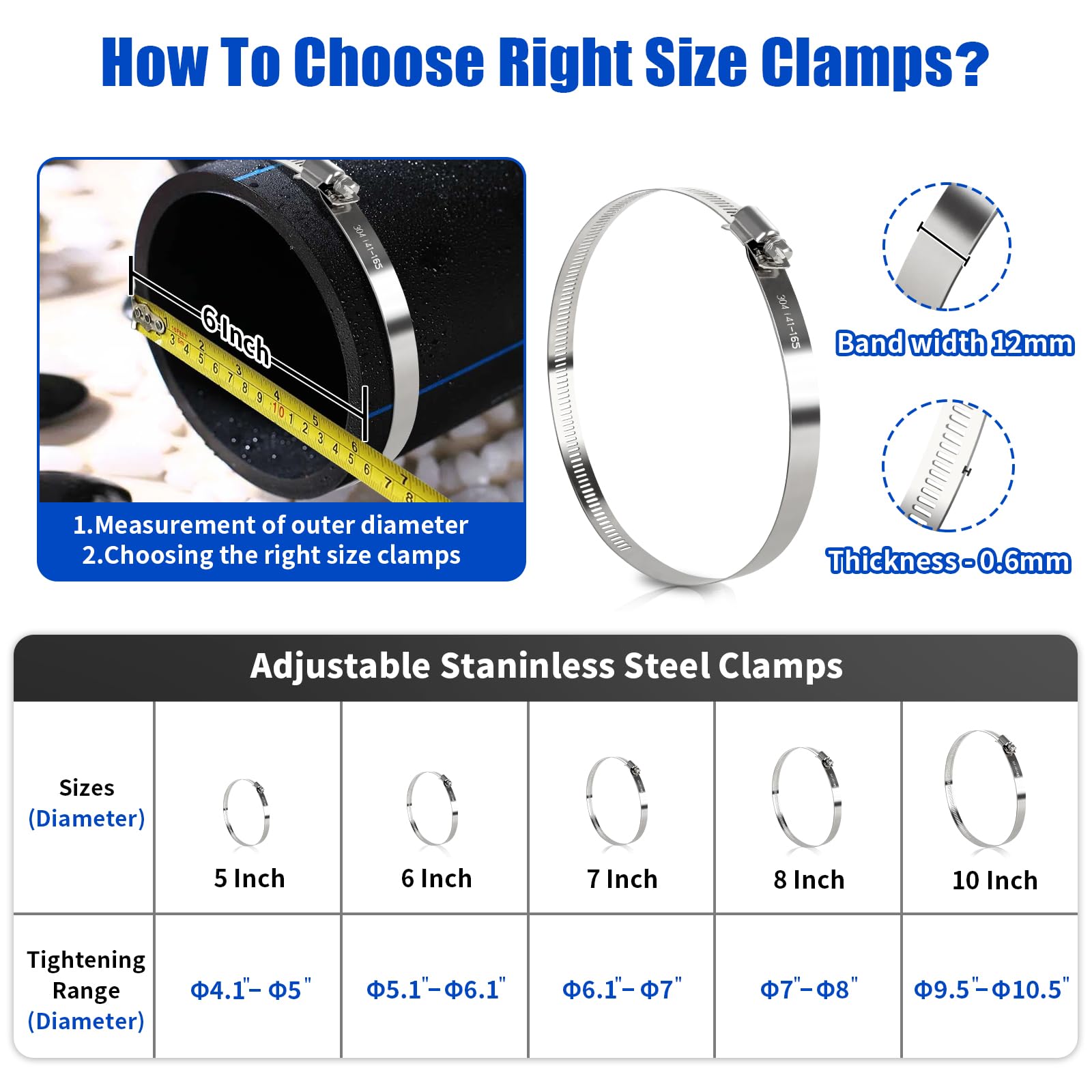 Snapklik.com : Hose Clamp 7 Inch, 10 Pcs Stainless Steel Duct Clamps ...