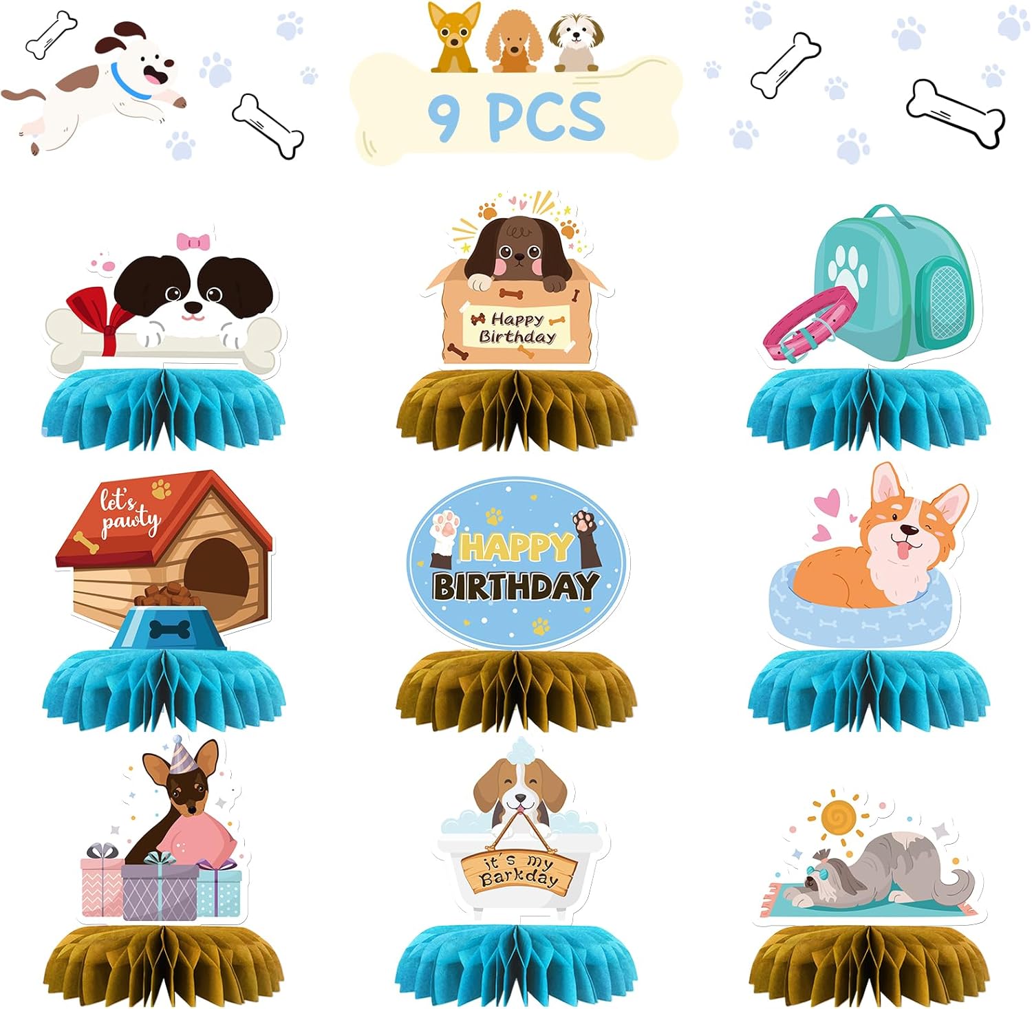 Amazon.com: INNORU Puppy Dog Birthday Table Honeycomb Centerpieces ...