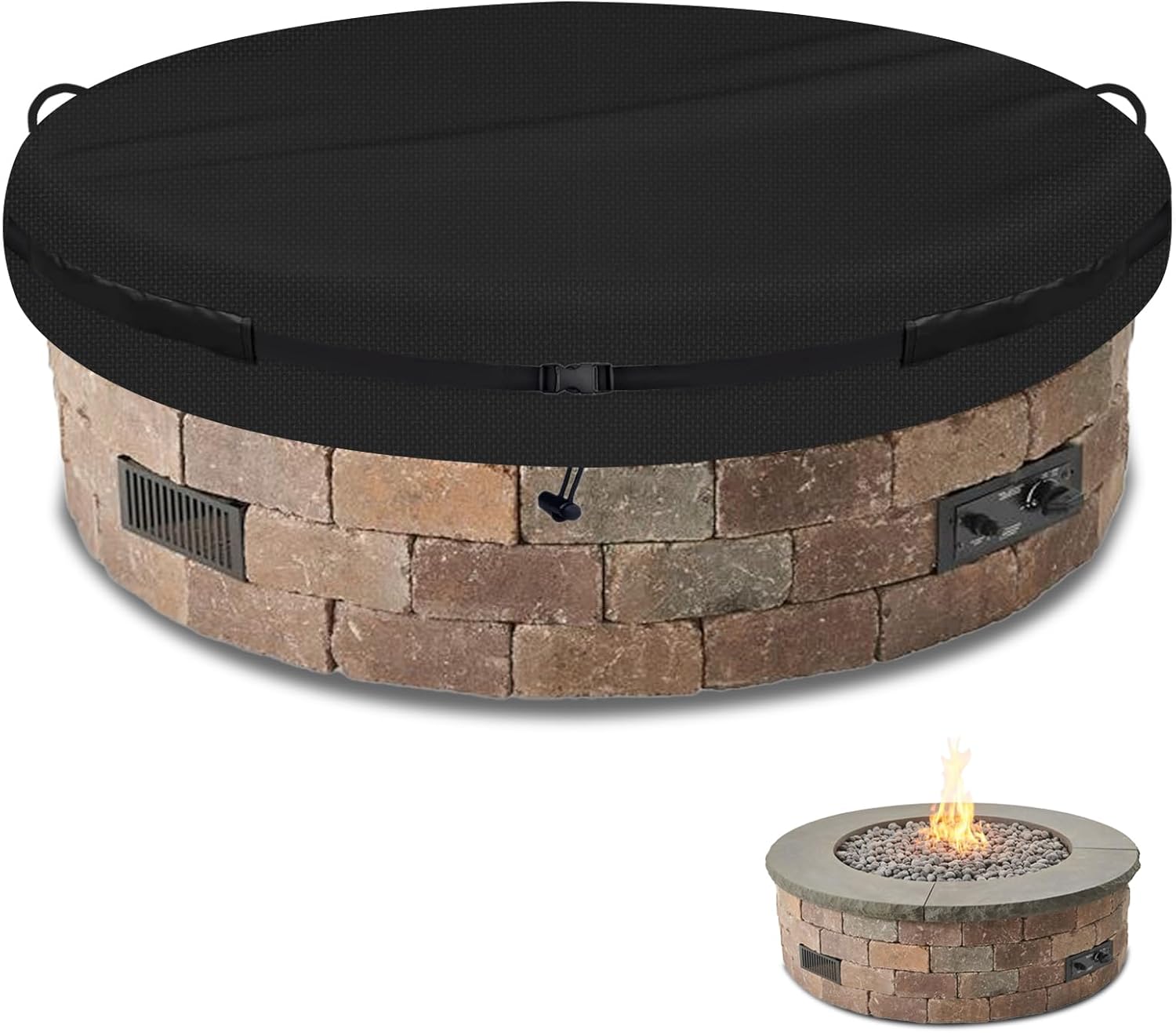 Amazon.com : Outdoor Round Built in Stone Fire Pit Cover, 600D Quality ...