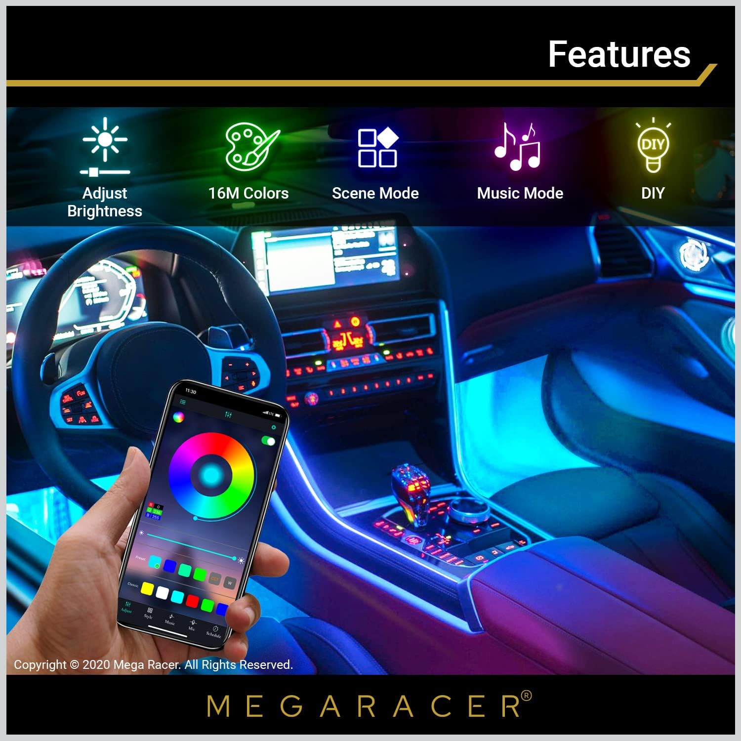 Buy Mega Racer LED Interior Car Lights - Over 16 Million Custom RGB ...