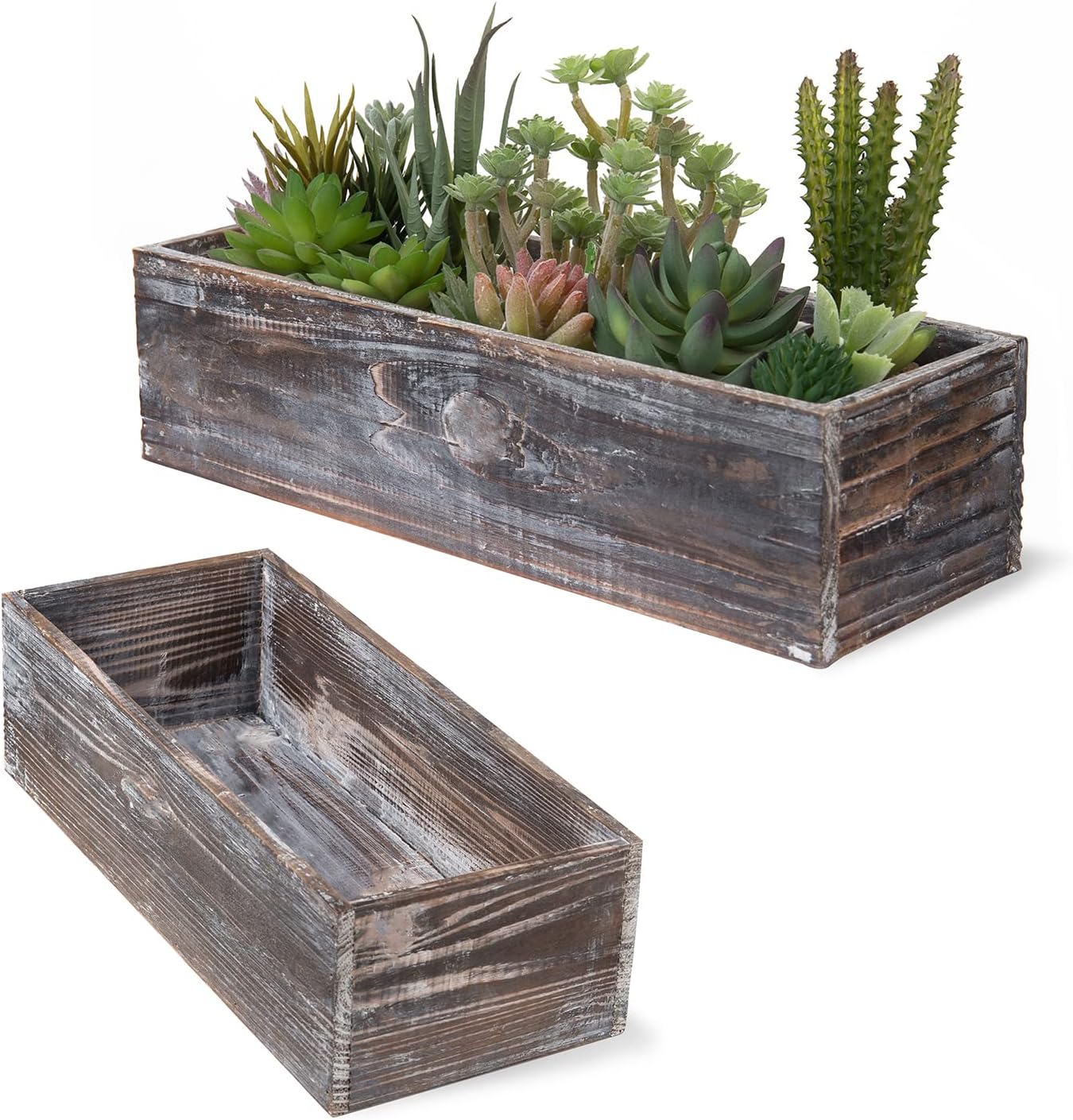 Amazon.com : 20" Rectangular Rustic Wood Planter with Plastic Liner ...