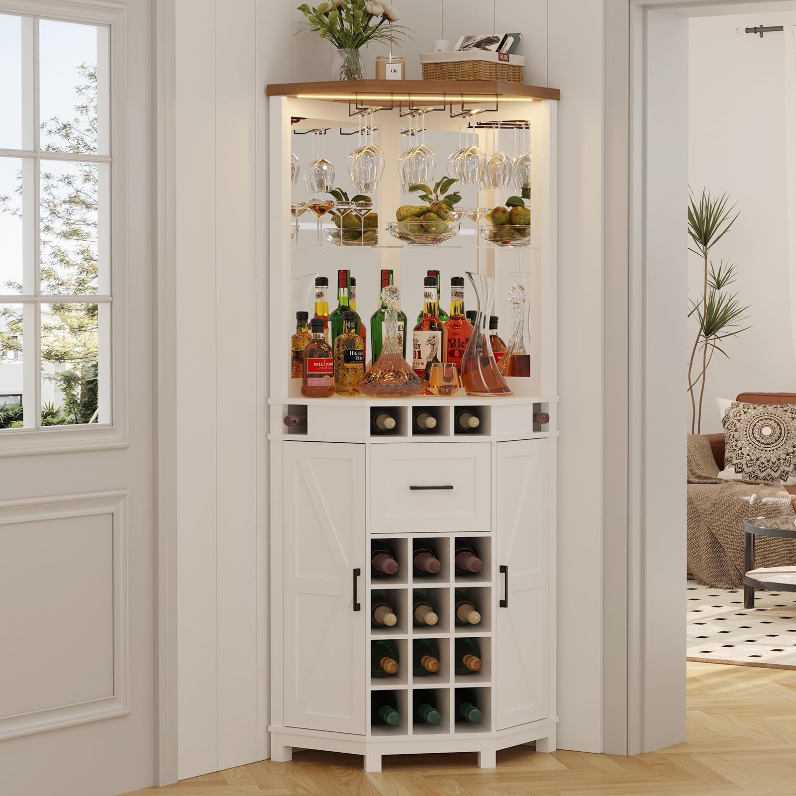 Amazon.com: GIMMYFIVE Corner Bar Storage Cabinet, 72" Tall Farmhouse ...