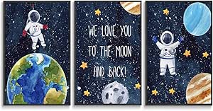 Amazon.com: 3 PCS Space Astronaut Canvas wall art Cool Galaxy Planet ...