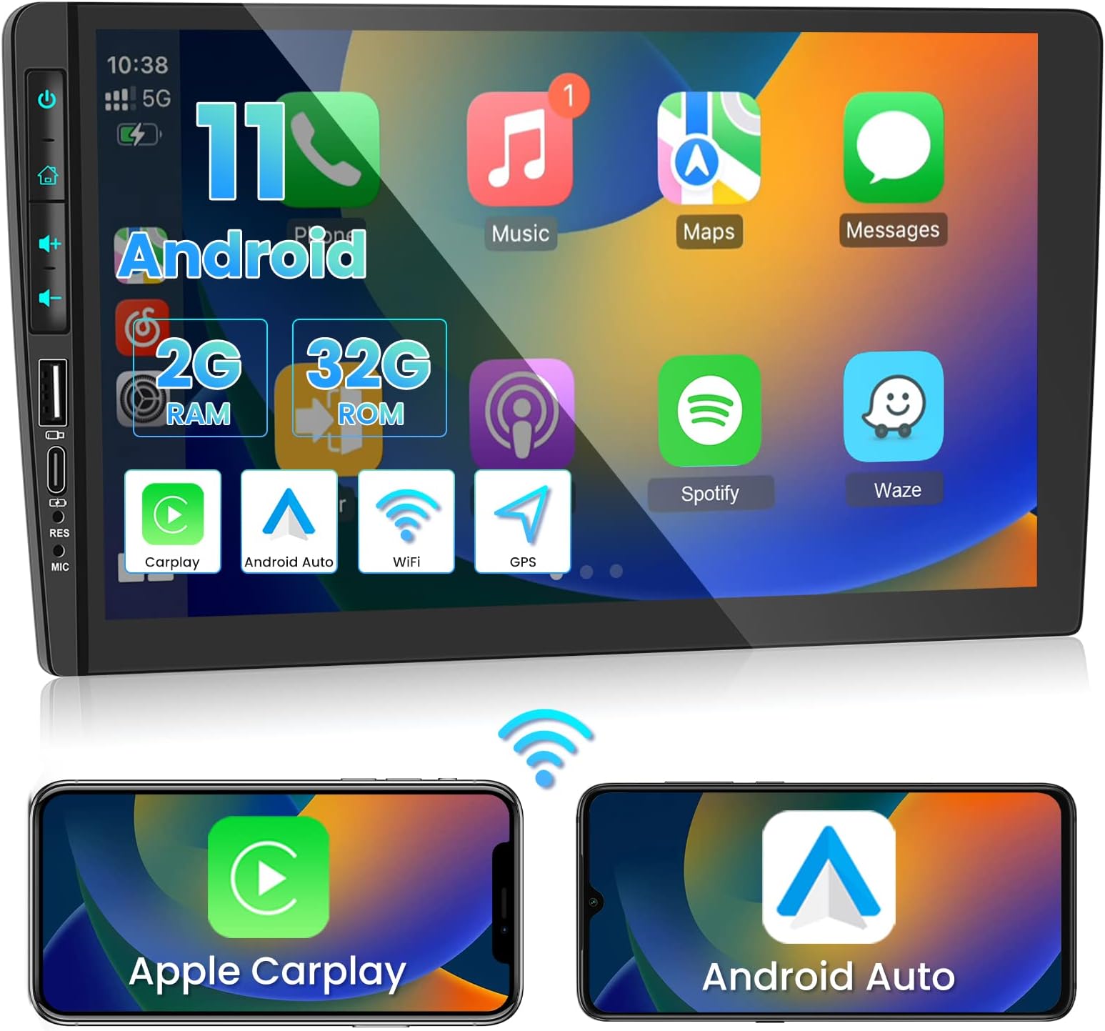 Amazon.com: 2G+32G Android 11 Car Stereo with Wireless Carplay 9 Inch Touchscreen Wireless ...