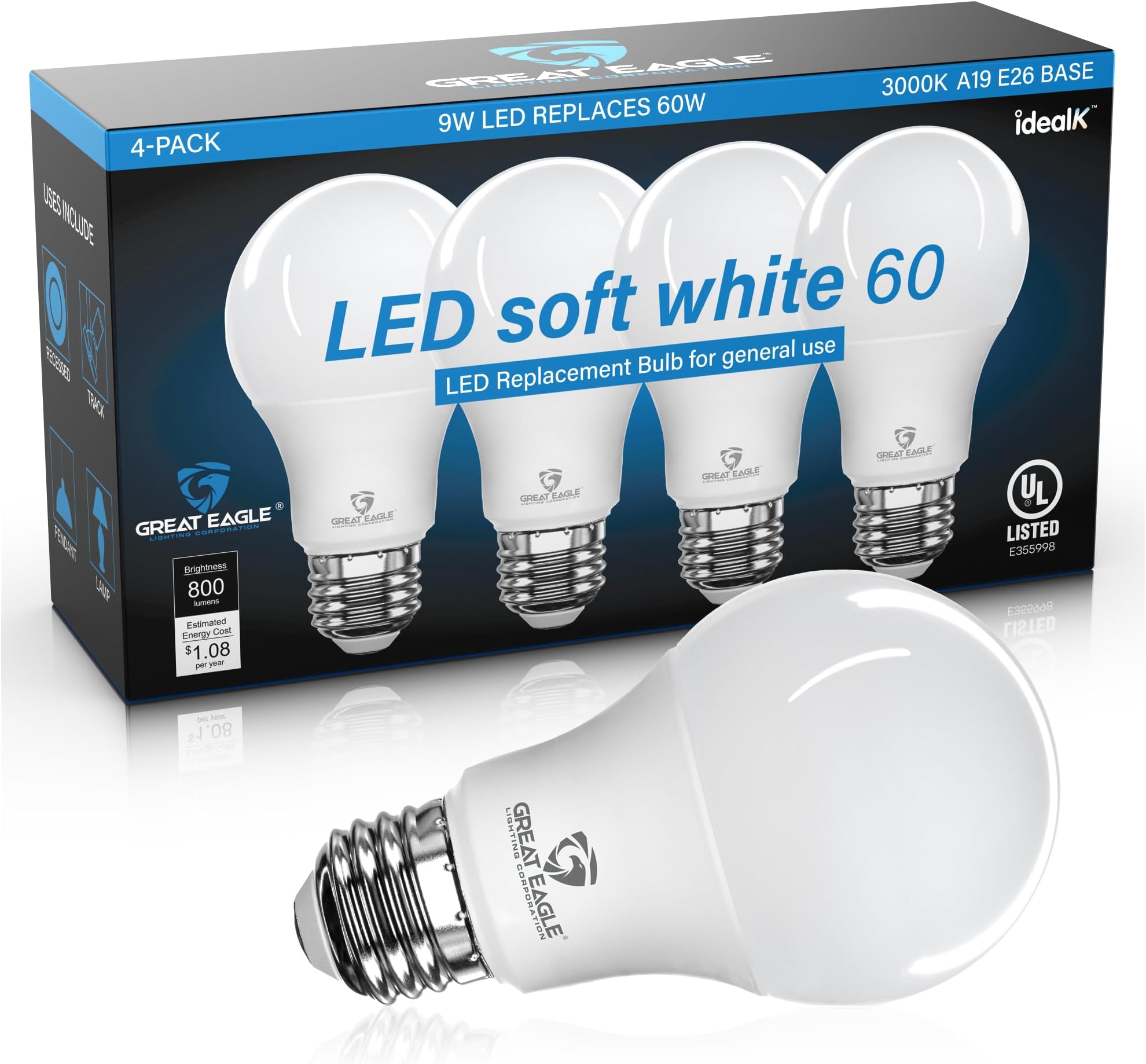 Great Eagle Lighting Corporation LED A19 Light Bulb 100W Equivalent ...