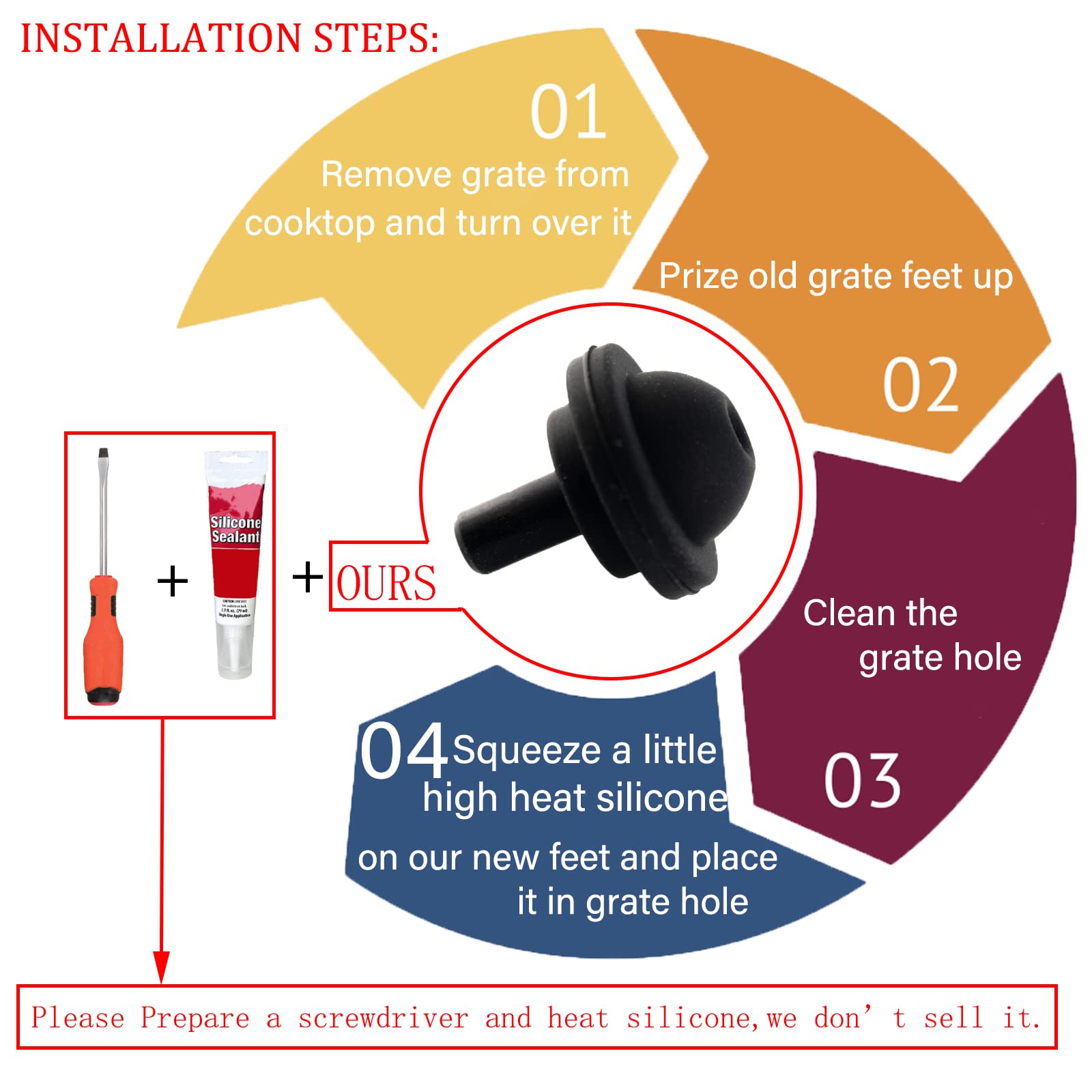 Snapklik.com : 031430-000 Grate Rubber Feet For Viking Range Parts Gas ...