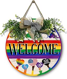 Amazon.com: Dacawin Gay Pride Progress Pride Rainbow Door Sign Welcome ...