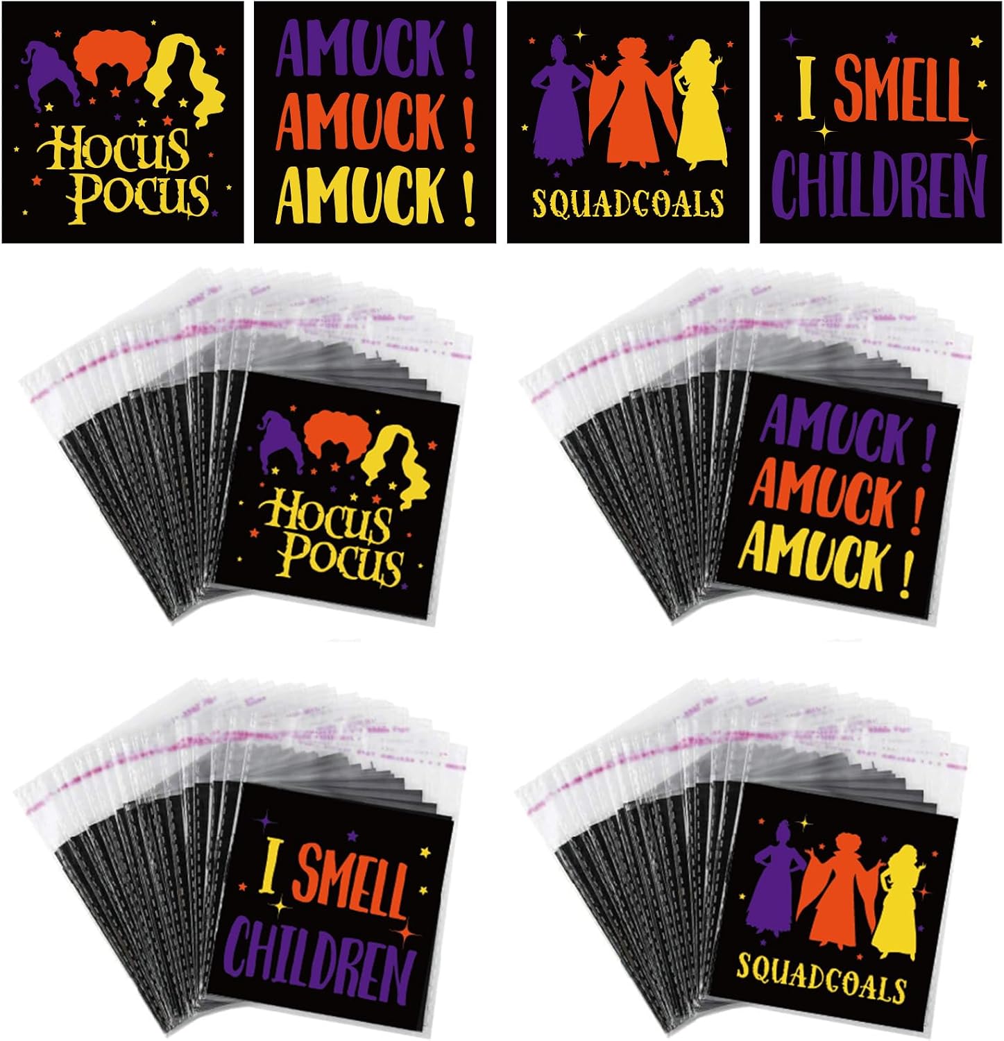 Amazon.com: Whaline 240pcs Halloween Cellophane Treat Bags Self ...