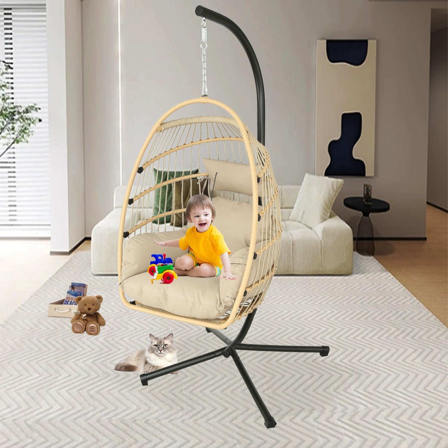 Amazon.com: Furnivilla Indoor Outdoor Patio Wicker Hanging Egg Chair ...