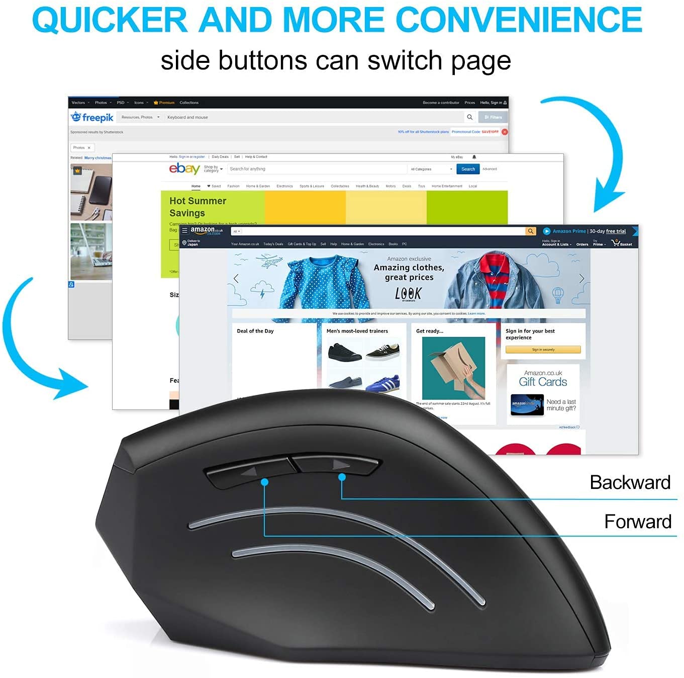 TECKNET Vertical Wireless Mouse 2.4G Ergonomic Vertical Optical Mouse ...