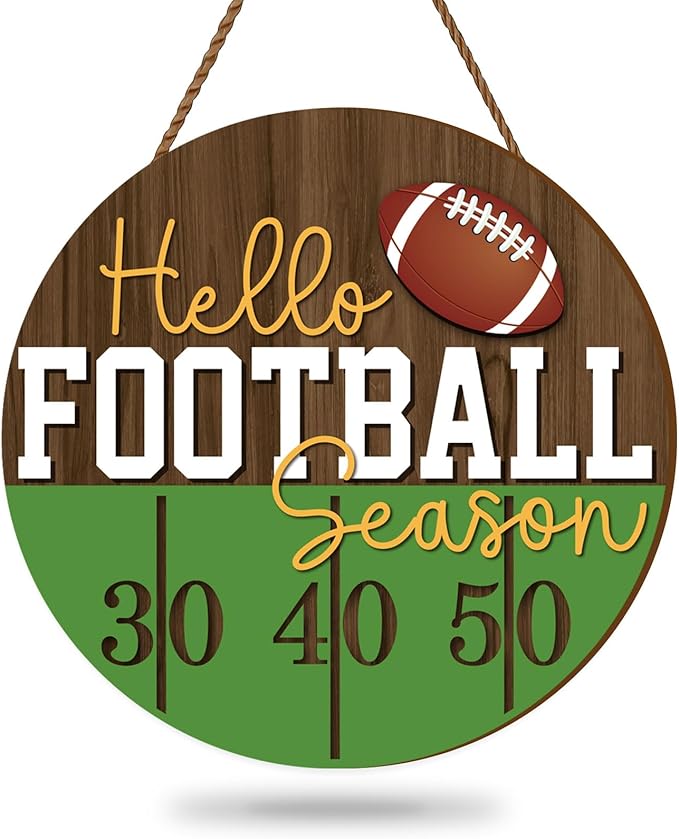 Amazon.com : Whaline Football Wooden Hanging Sign Hello Football Season ...