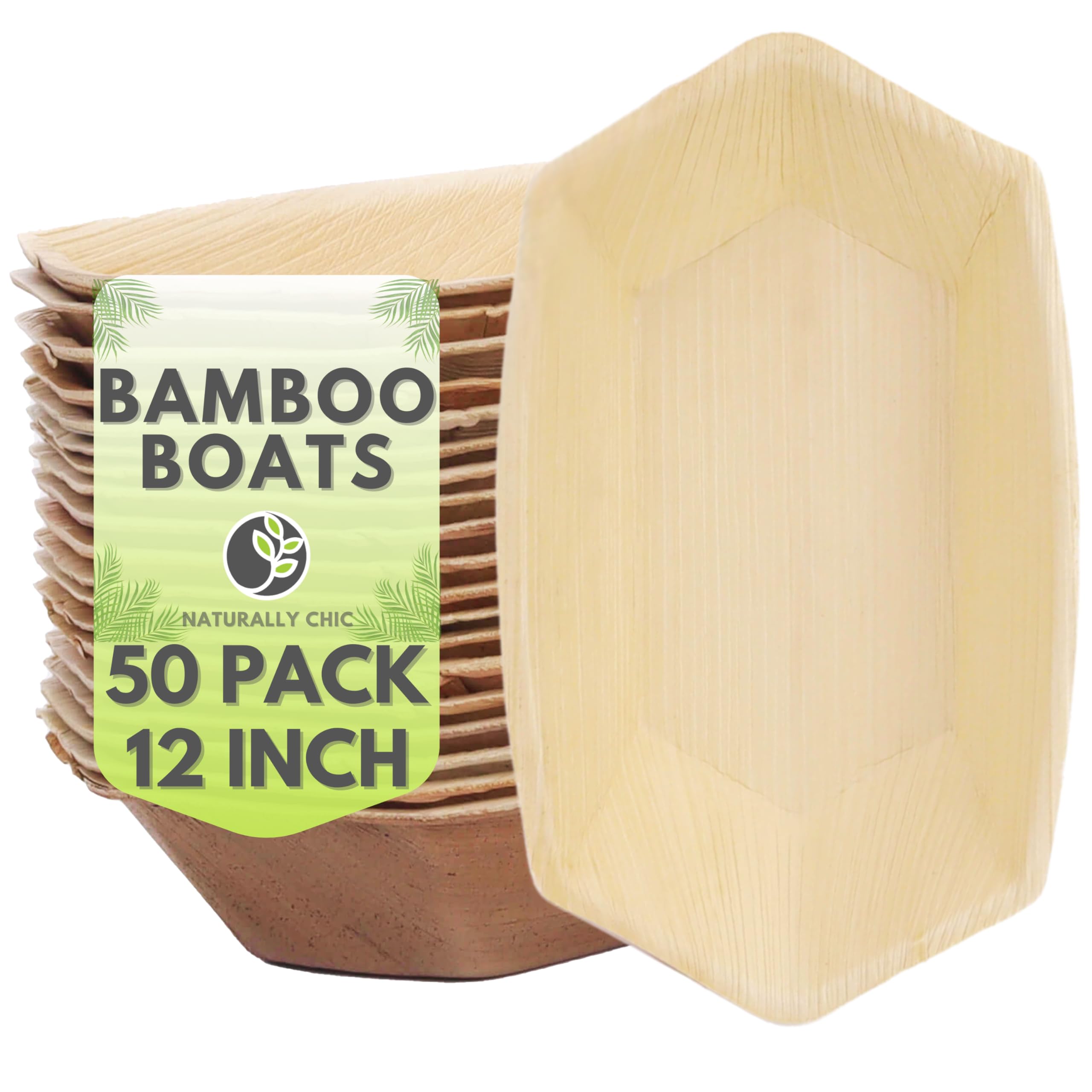 Amazon.com: Naturally Chic Palm Leaf Food Boats – 12 Inch Bamboo Boats ...