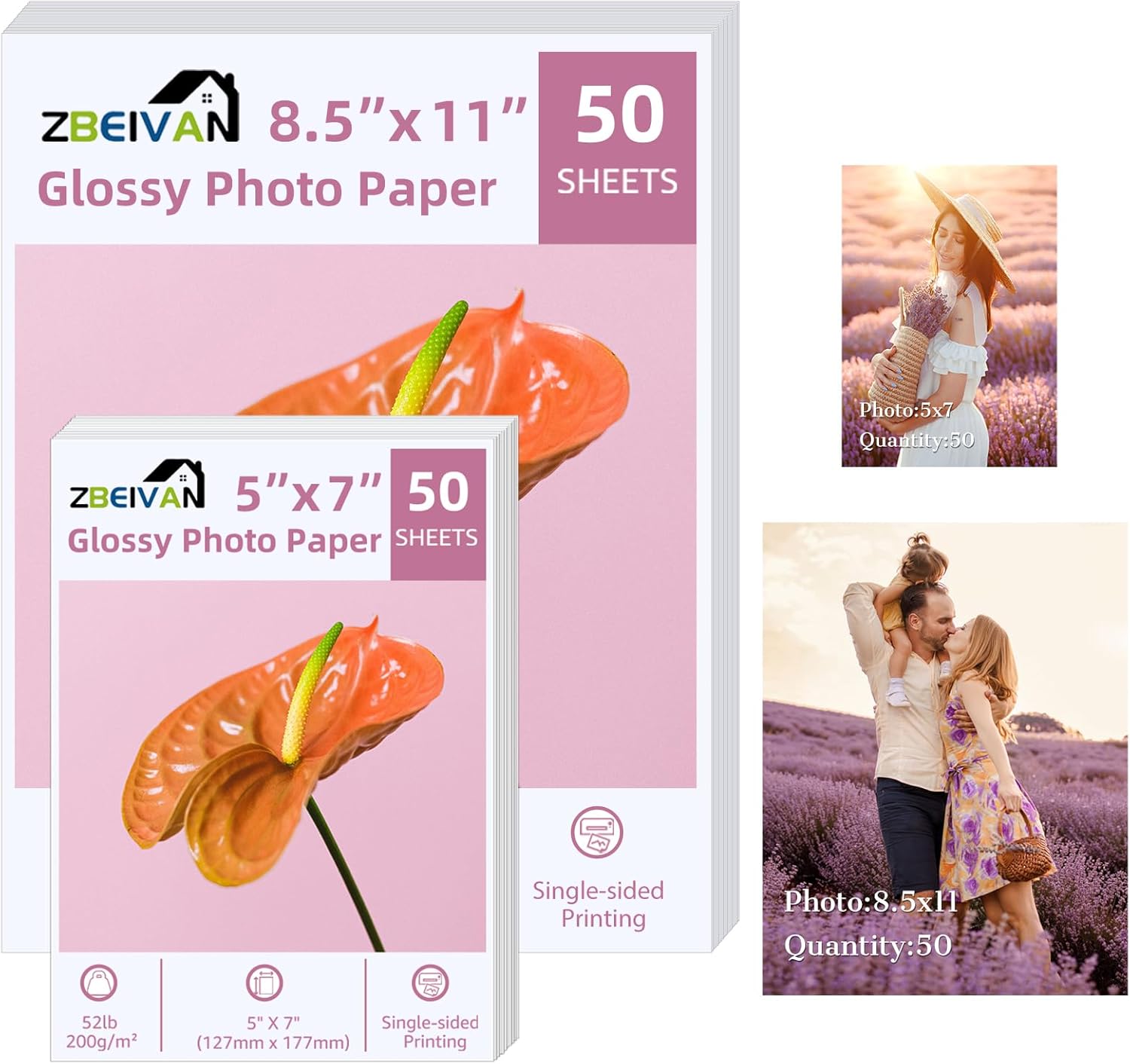 Amazon.com: ZBEIVAN Photo Paper 5x7, 8.5x11 inch, Glossy Photo Papers ...