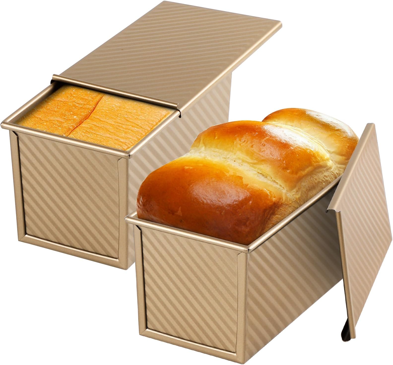 Amazon.com: Loaf Pan with Lid, Nonstick Corrugated Pullman Loaf Pan,1lb ...