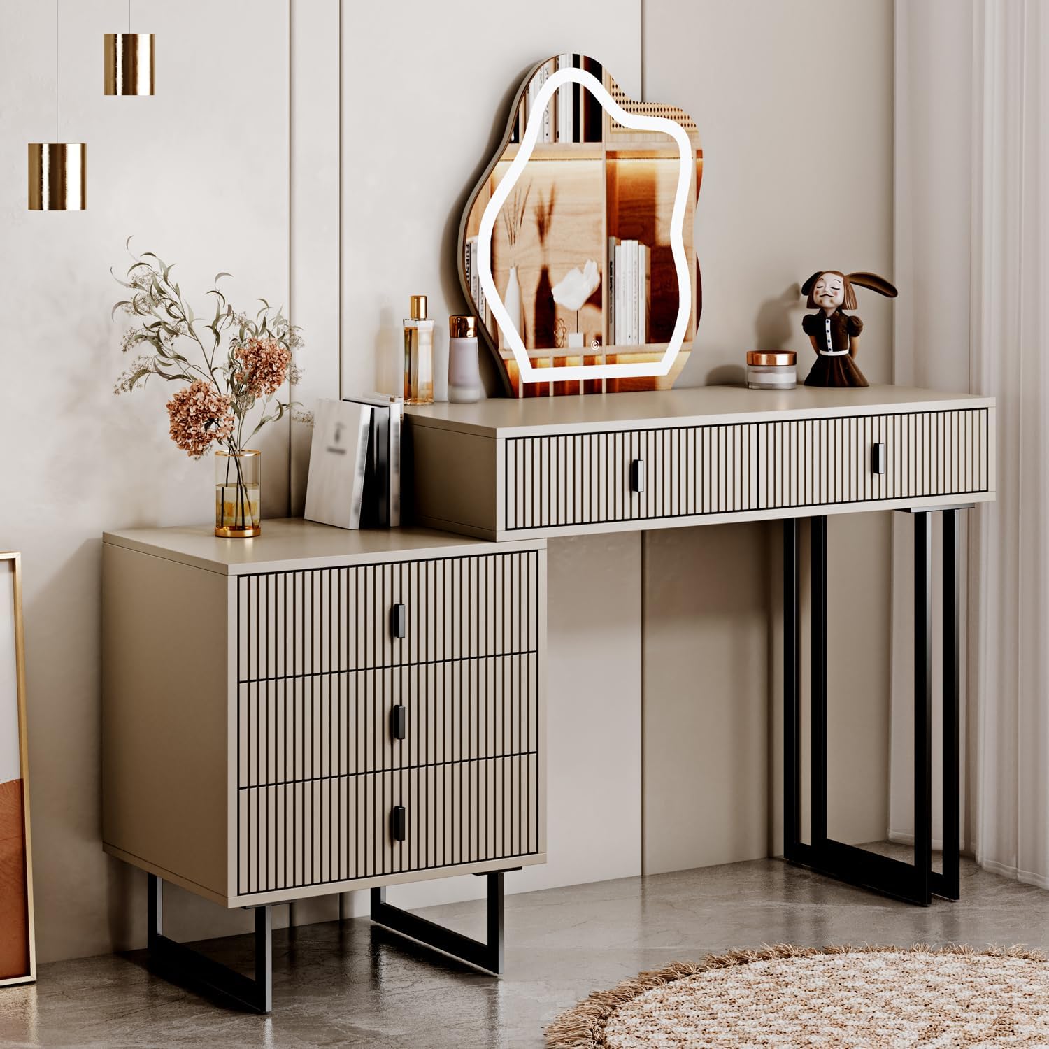 Amazon.com: FREDEES Vanity Desk with 3 Color LED Lights, Makeup Vanity ...