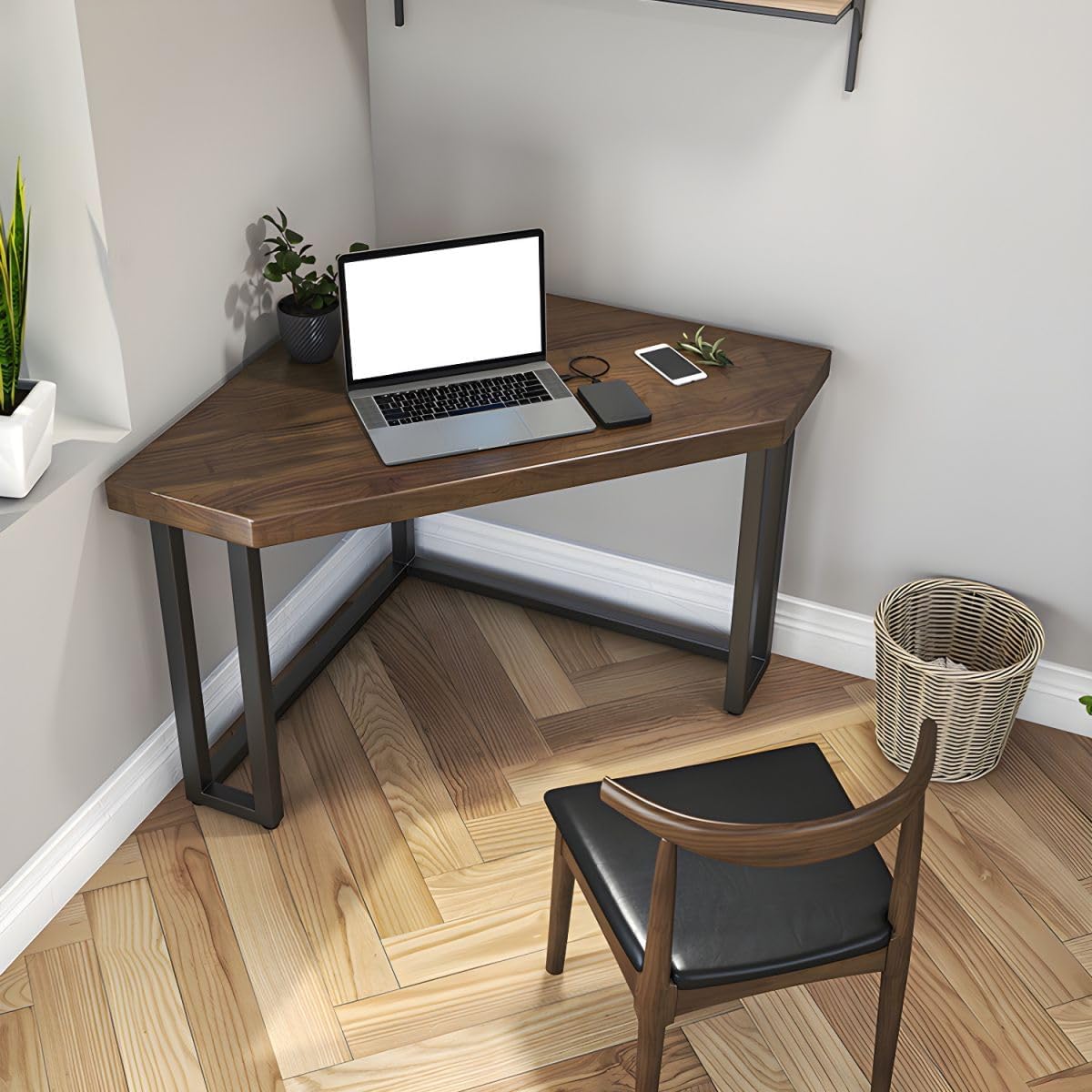Amazon.com: RUNNUP Modern Solid Wood Corner Desk Space Saving Small ...