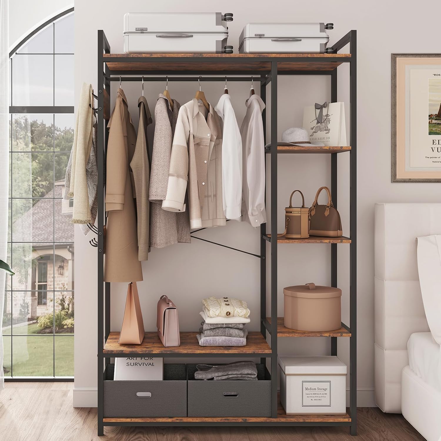 Amazon.com: YISUYA Organized Garment Rack with Storage, Free-Standing ...