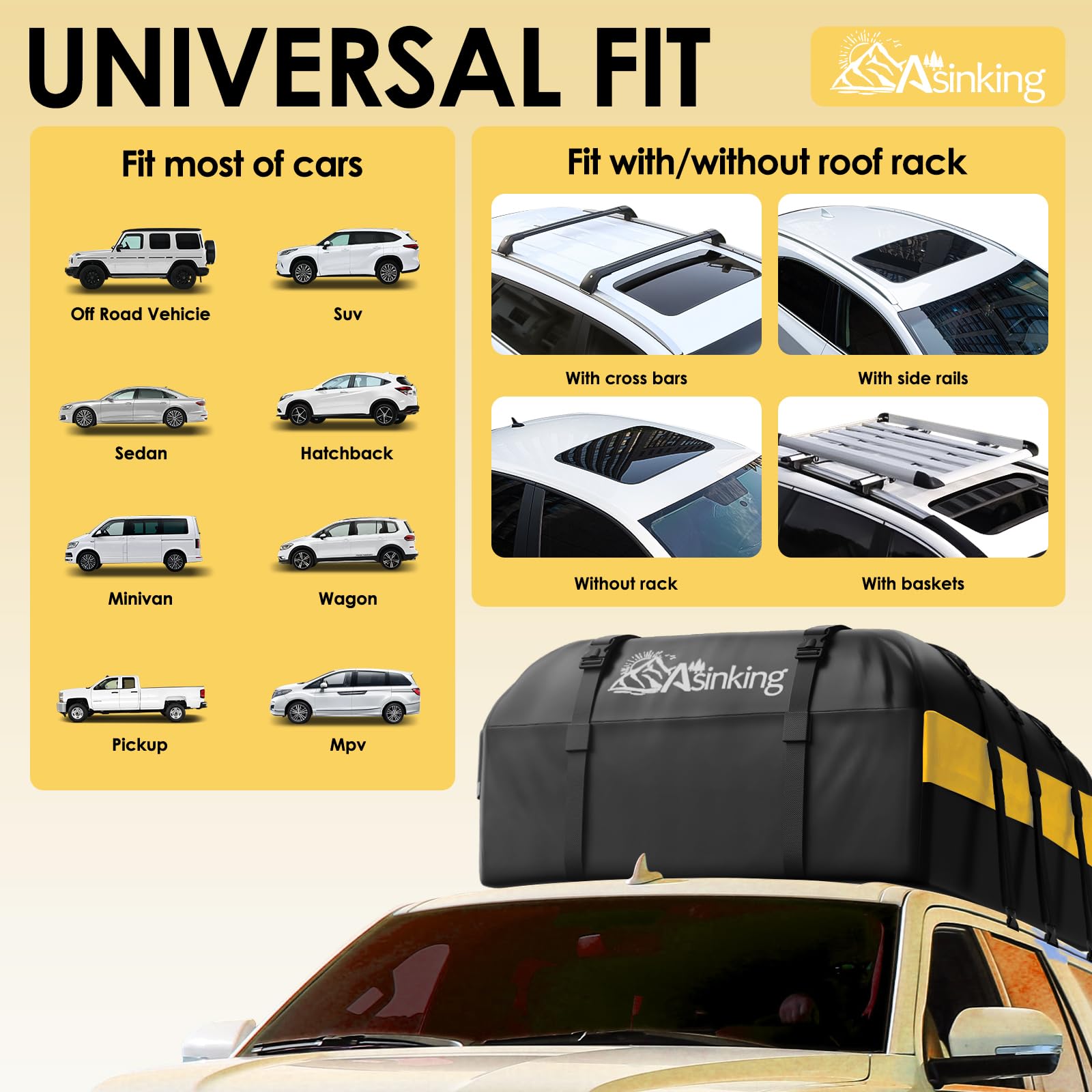 Car Rooftop Cargo Carrier Bag, 21 Cubic Feet Waterproo Car Top Carrier ...