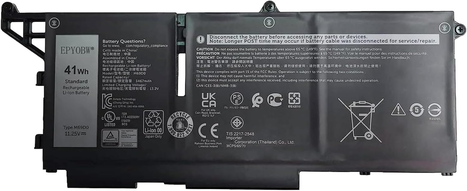 Amazon.com: EPYOBW M69D0 Laptop Battery 41Wh 3467mAh 3-Cell 11.25V ...