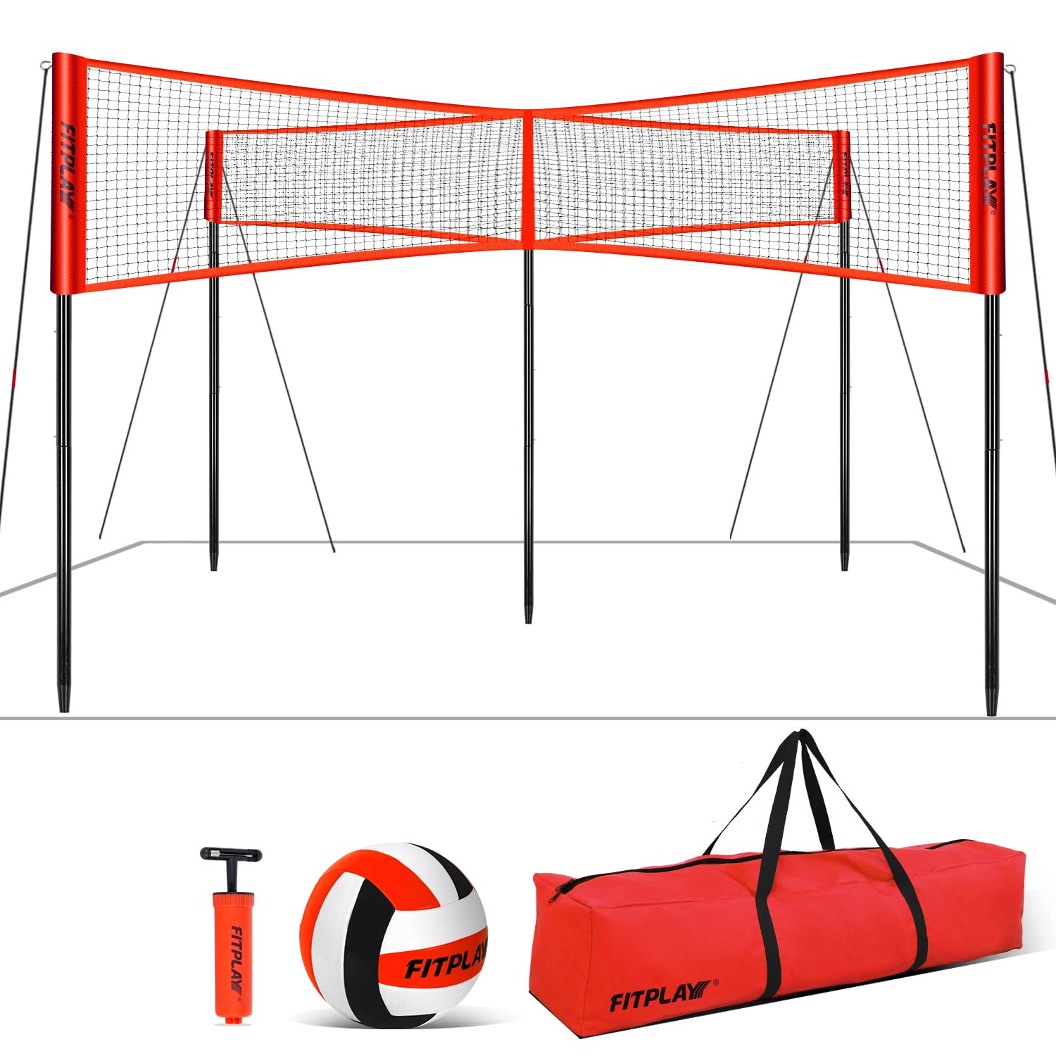 Amazon.com : Four Square Volleyball Net Set - Height Adjustable 4 Way ...