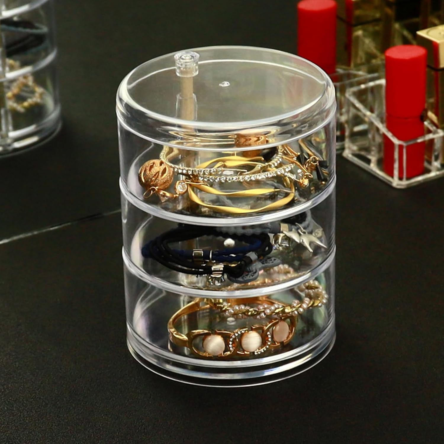 Amazon.com: Guolich Jewellery Organiser Box 3 Layers Clear Acrylic 360 ...