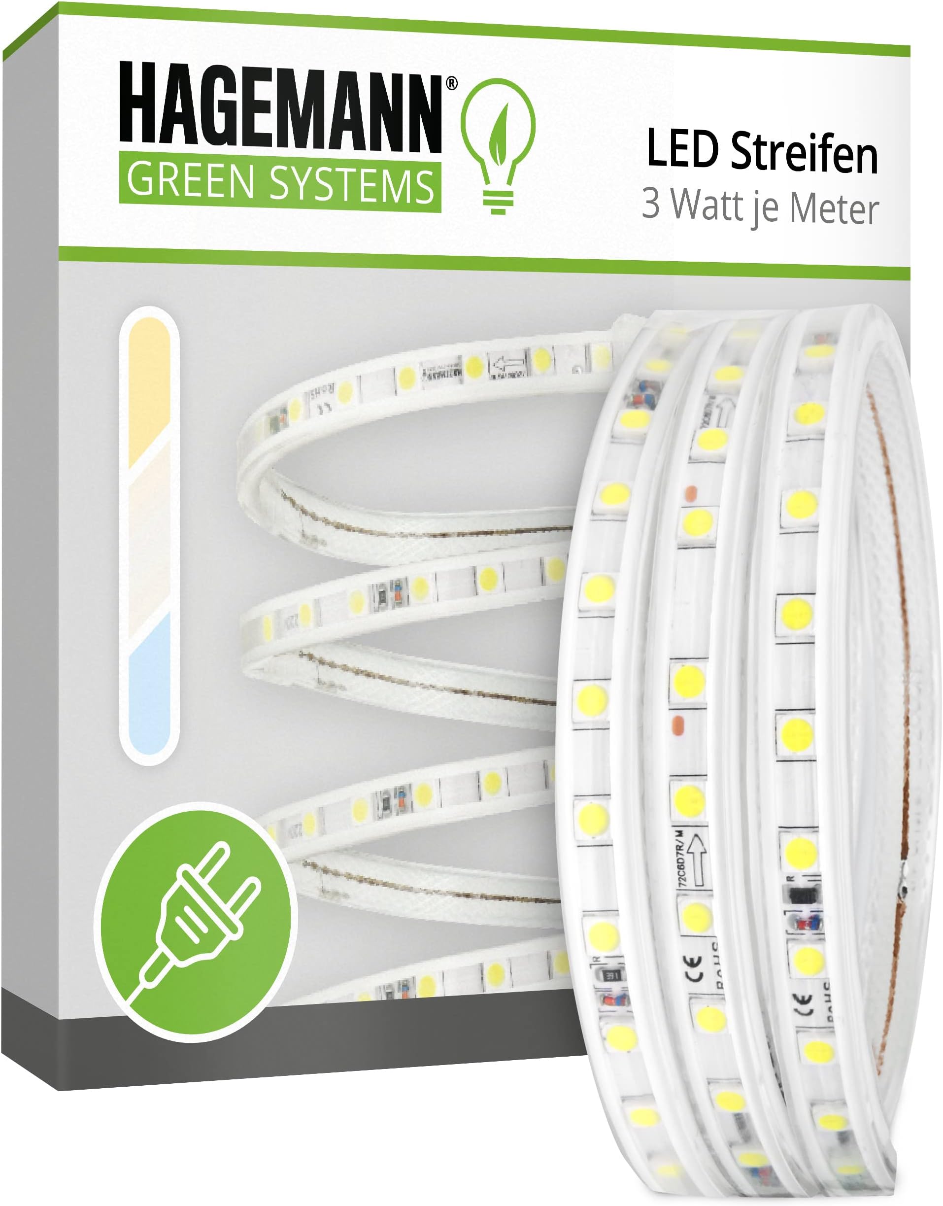 pcning 230V LED Band Selbstklebend 2M Warmweiss 3000K, Sehr Hell LED ...