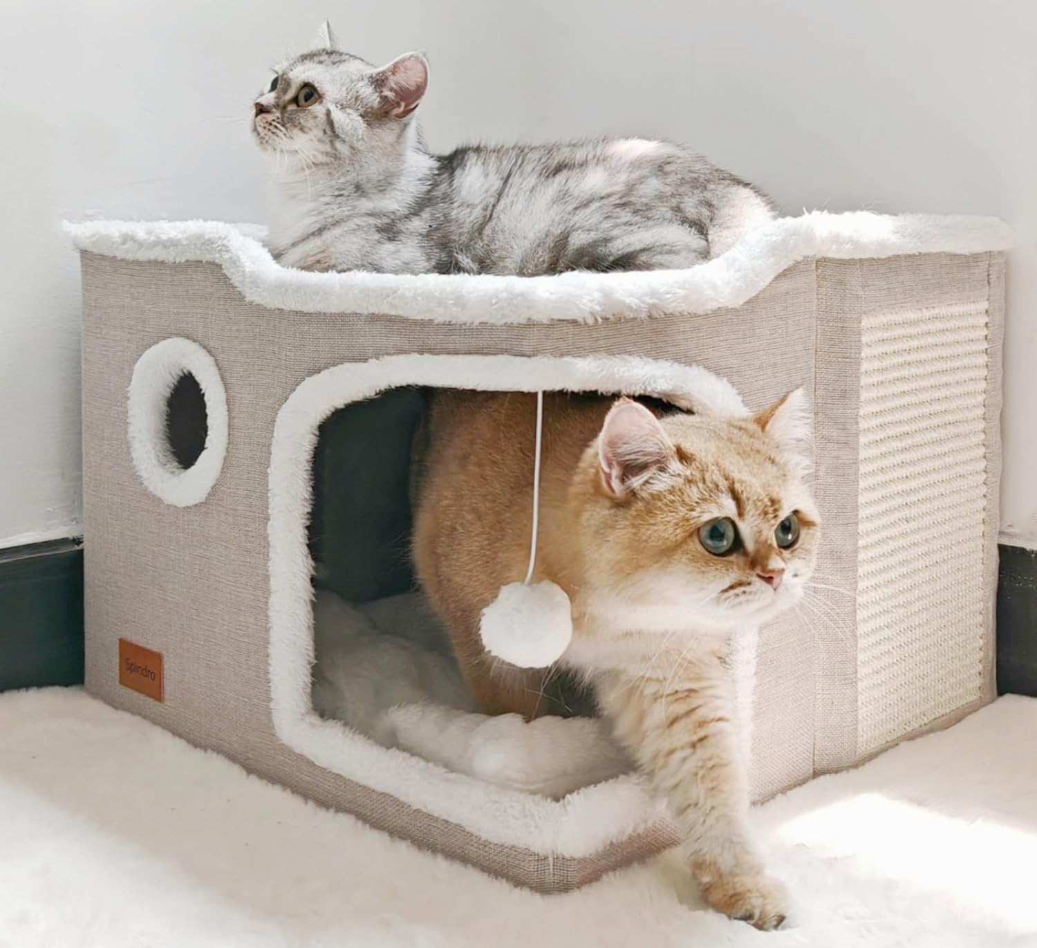 Spindro Large Cat Cave Bed for Indoor Cats, Foldable Pet House Cube ...