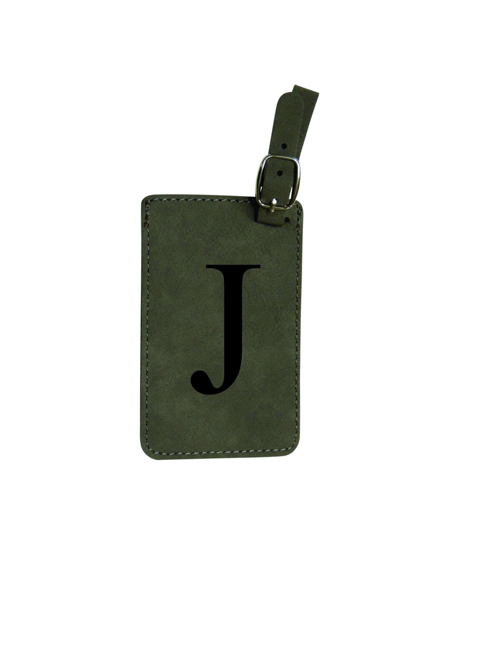Snapklik.com : Grey Leather Luggage Tag J Initial Monogram Travel ID ...