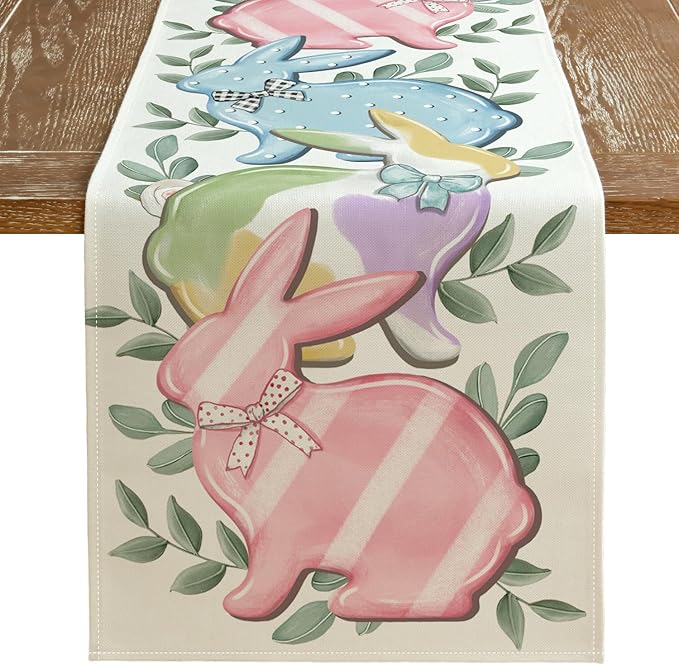 Amazon.com: ARKENY Easter Table Runner 13x36 Inches,Bunny Rabbit Eucalyptus Colorful Spring ...