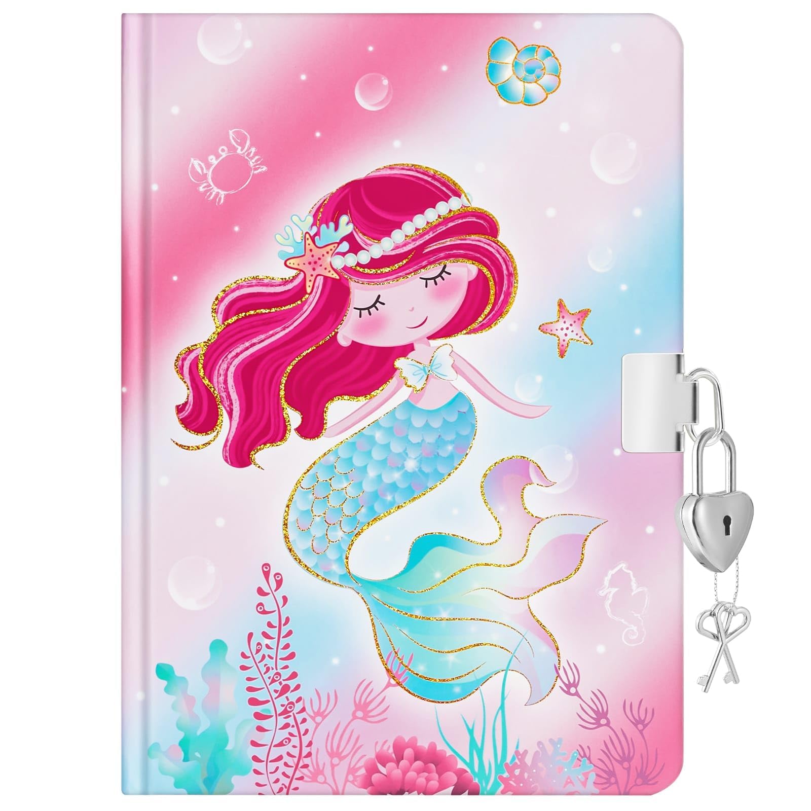 Amazon.com: WERNNSAI Kids Diary for Girls Mermaid Journal - Kids Gold ...