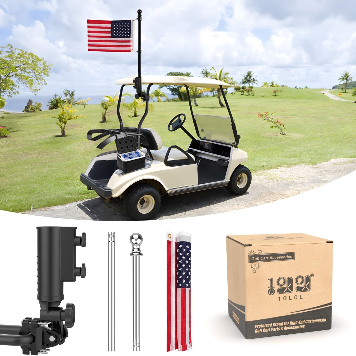 10L0L Golf Cart Flag Mount-Flag Holder Kit, 180 Degree Rotation ...
