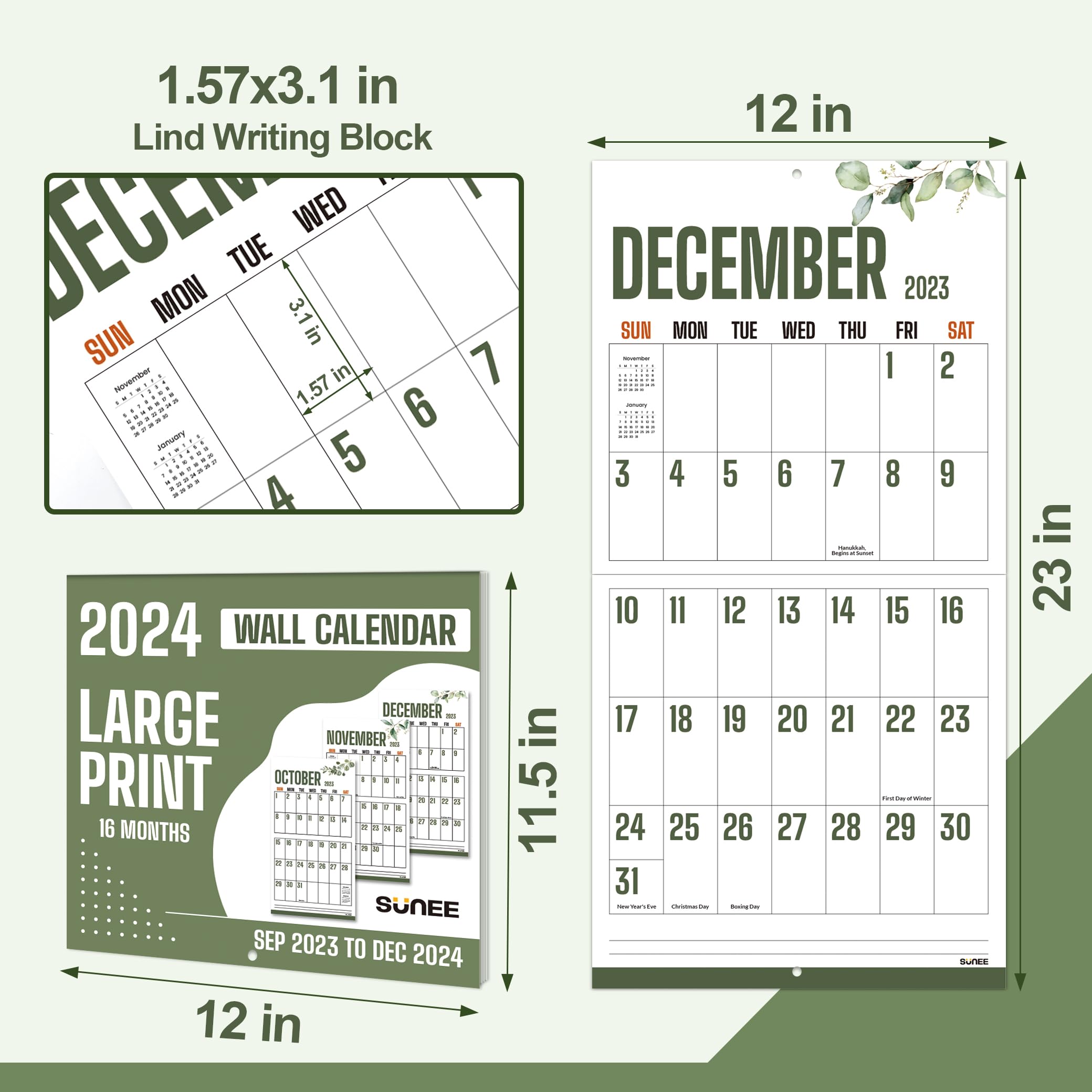 Snapklik.com : SUNEE 2024 Large Print Wall Calendar 12 X 23