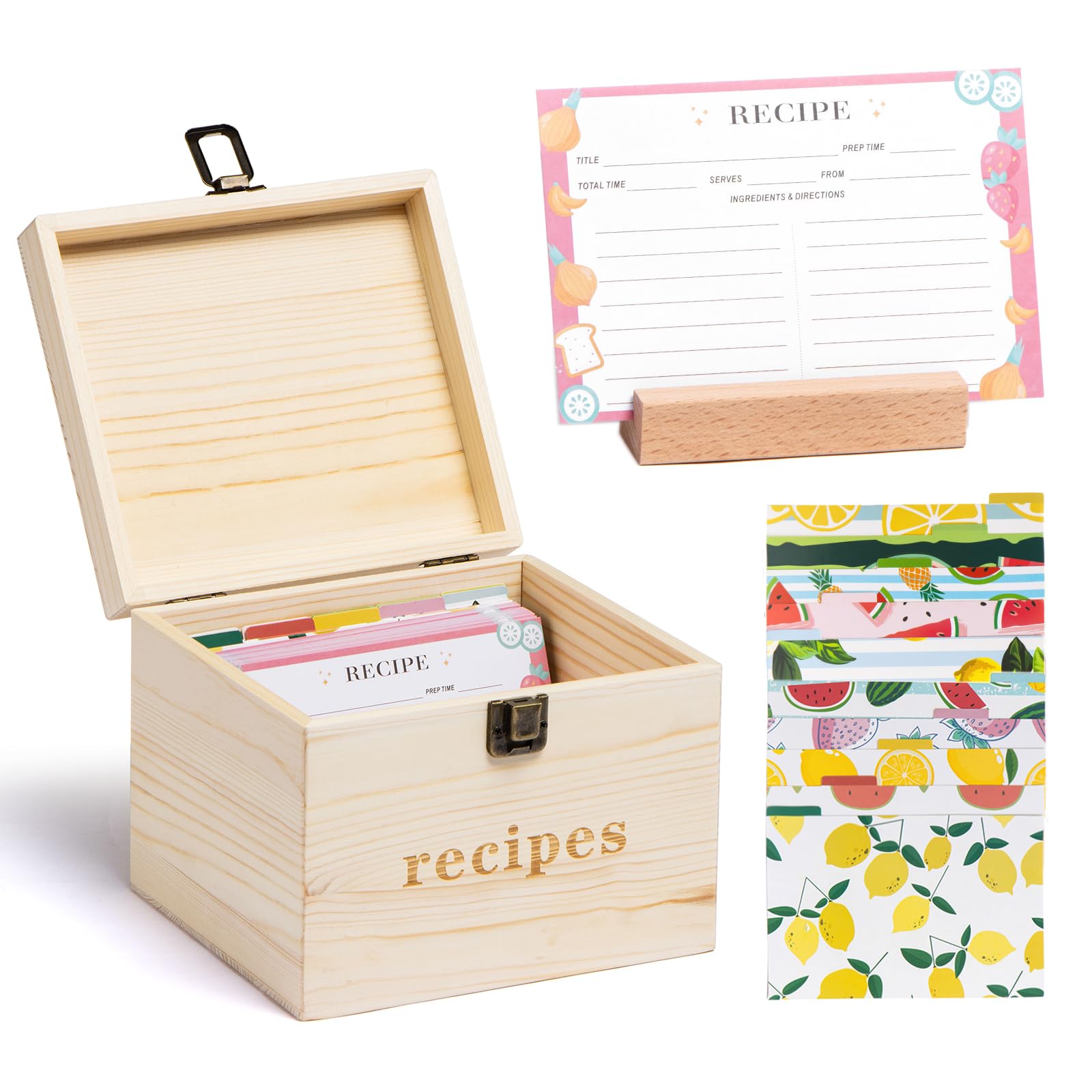 Amazon.com: AELSELLE Recipe Box, 50 4x6 inch Recipe Cards with 10 ...