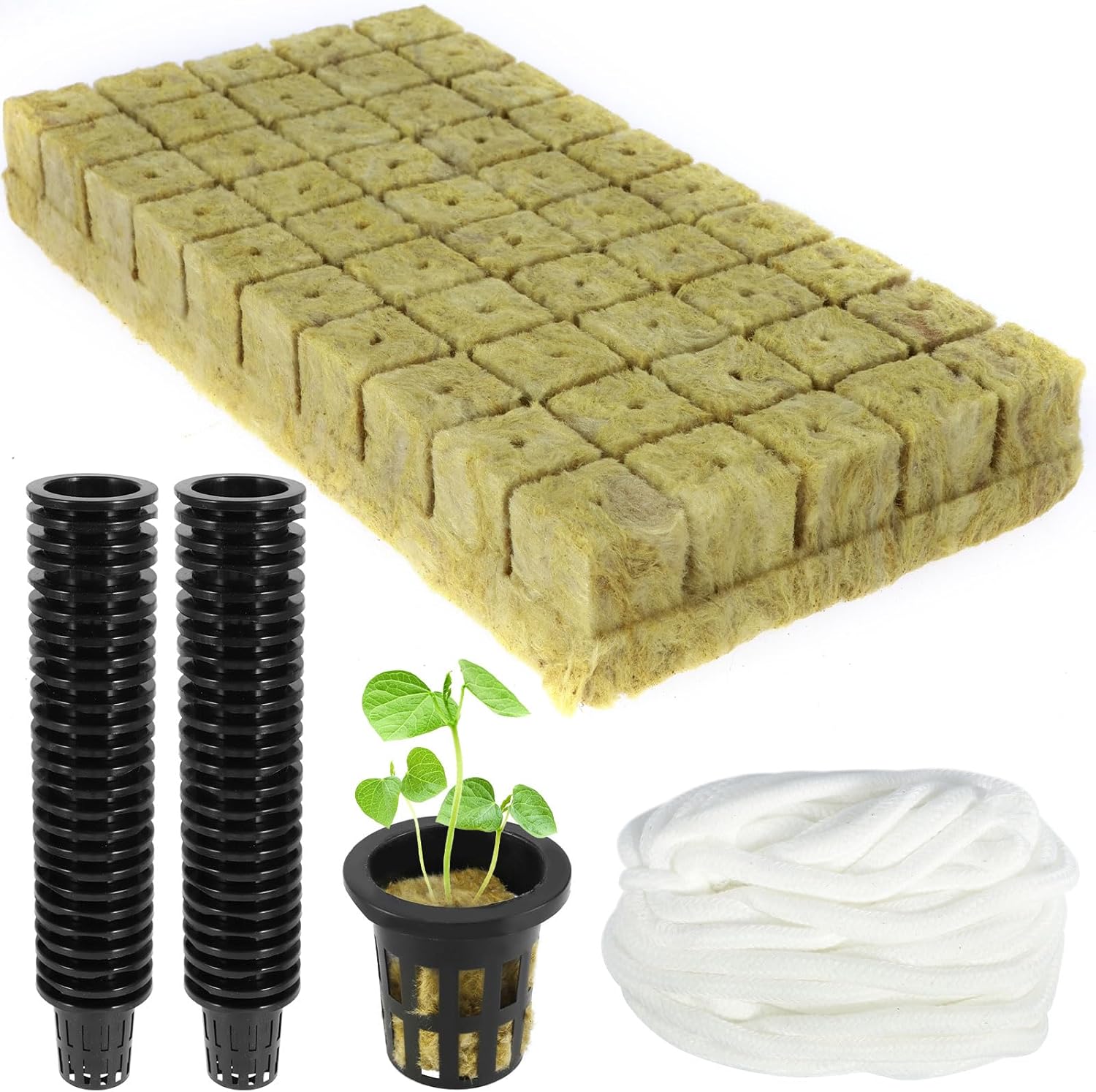 Amazon.com : 110pcs Rock Wool Cubes Starter Kit with Cotton Rope, 1in Portable Rock Wool Cubes ...
