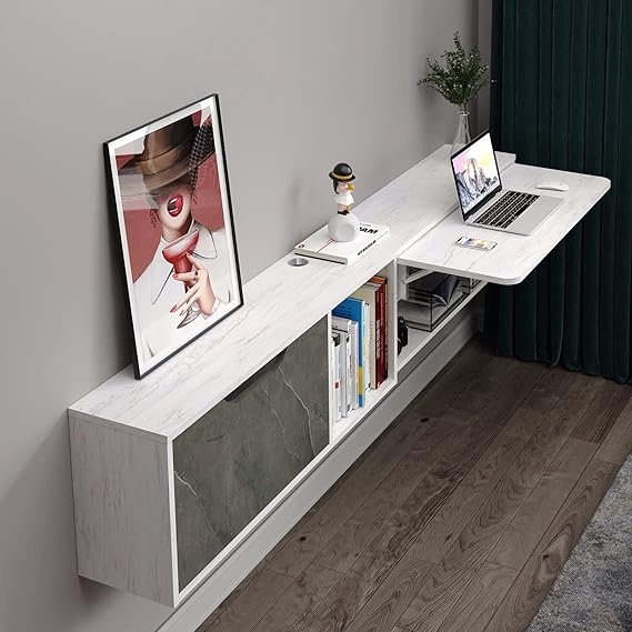 Amazon.com: Pmnianhua Floating Wall Desk with Storage Shelves, 70 ...