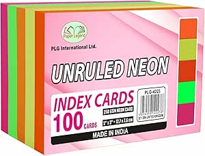 100 Sheets x Flash Cards Paper Revision Cards 5" x 3" Neon Coloured ...